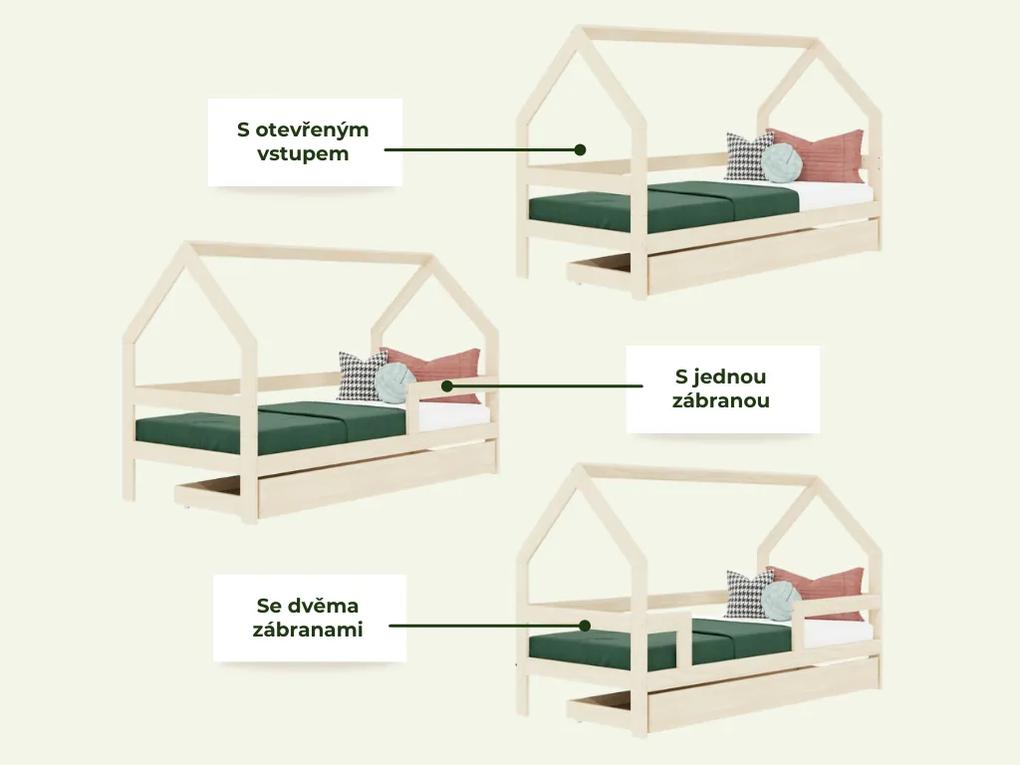 Benlemi Dětská dřevěná postel domeček SAFE 3v1 se zábranou a úložným šuplíkem Zvolte barvu: Béžová, Zvolte rozměr: 90x160 cm, Zvolte zábranu: Se dvěma zábranami
