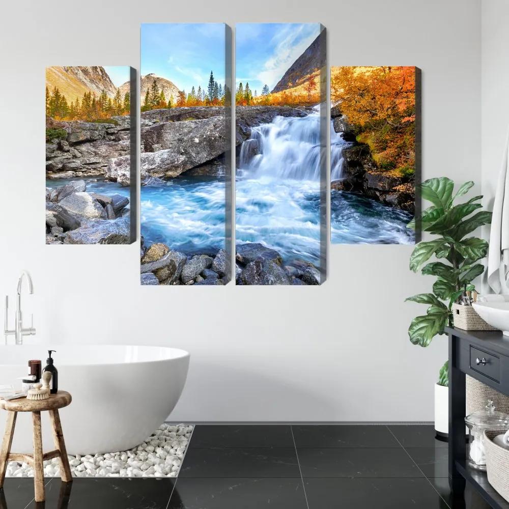 Vícedílný obraz Podzimní Krajina S Vodopádem Nedostatek Nedostatek Plátno Canvas 200x150