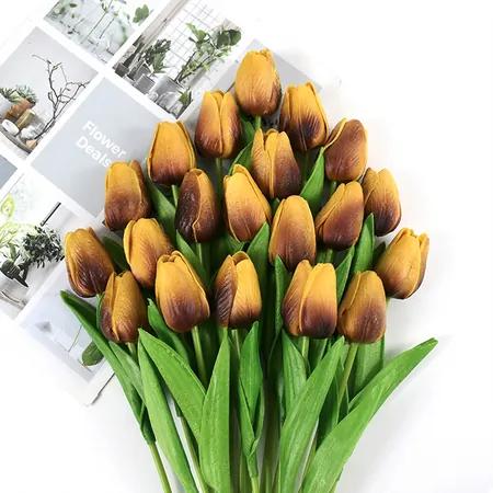 Bytová dekorace - kytice umělých tulipánů Balení: 5 ks, Barvy: K19 ŽLUTOHNĚDÁ