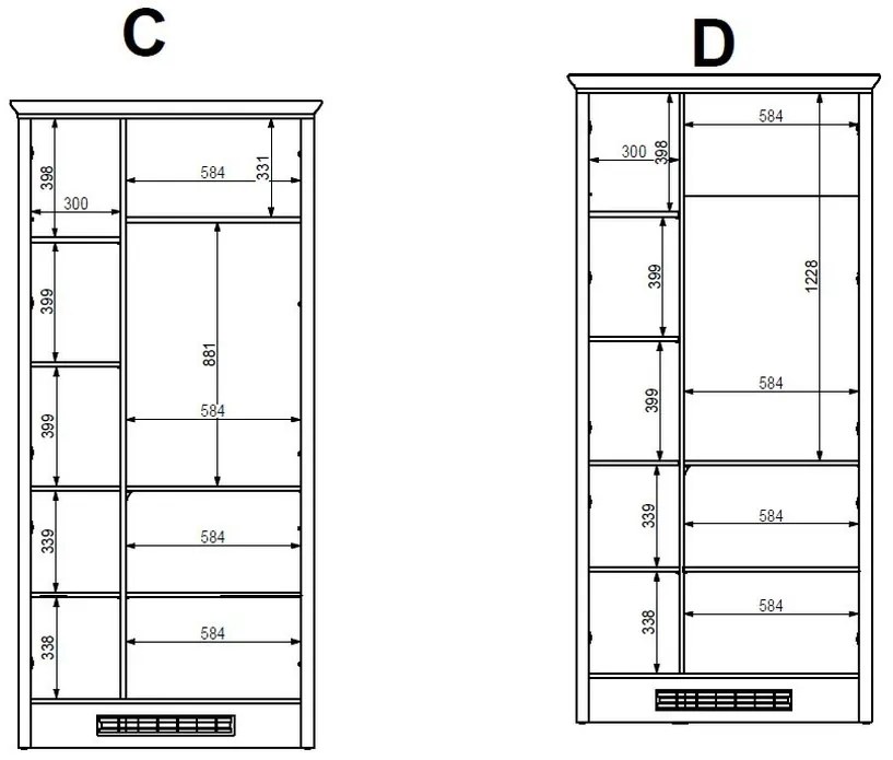 Kuchyňská skříň pro vestavnou lednici Jasmin, bělená pinie/dub