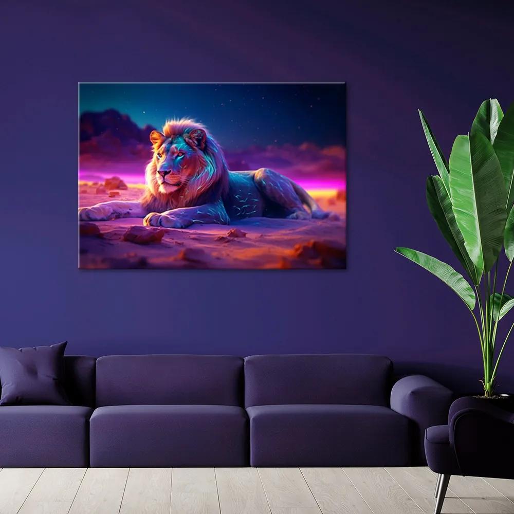 Obraz na plátně, Lev Příroda Zvíře Neon - 100x70 cm