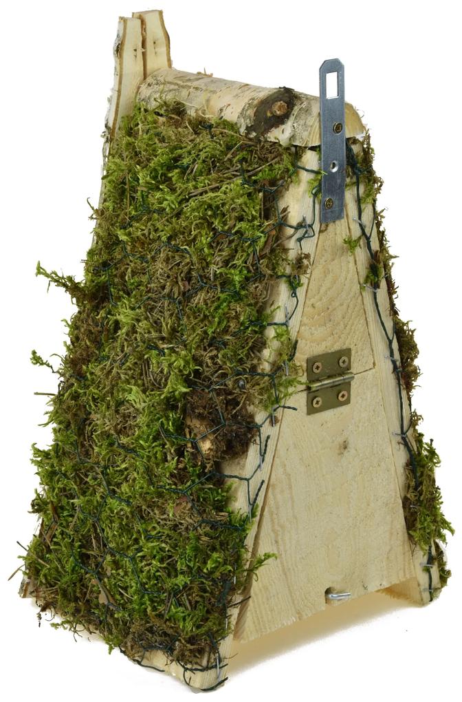 Vingo Dřevěná budka pro ptáky se střechou vyloženou mechem, 18 x 17 cm