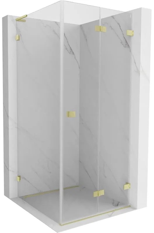 Mexen Lunar-F L, sklápěcí sprchový kout pravý 70 x 70 cm, 8mm čiré sklo, zlatý kartáčovaný - 836L-070-070-55-00-P