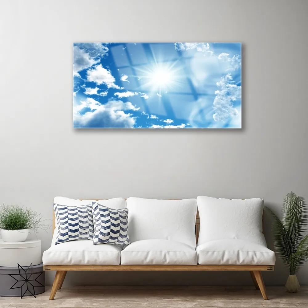 Obraz na skle Slunce Mraky Nebe Modř 140x70 cm