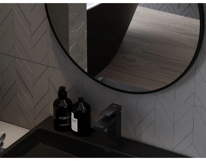 Mexen Loft, kulaté koupelnové zrcadlo 75 cm, barva rámu černá matná, 9850-075-075-000-70