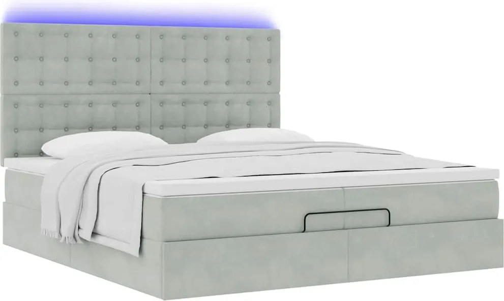 Osmanský rám postele s matracíes světle šedá 200x200cm samet 3314486