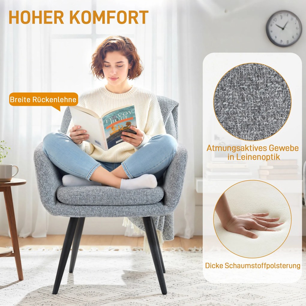 HOMCOM otočné polstrované křeslo v lněném vzhledu, světle šedé