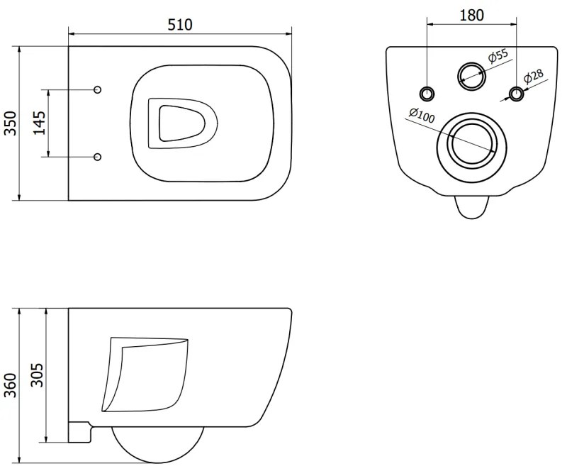 Mexen MARGO Rimless, závěsná wc mísa, 51 x 35 cm, bílá, 3342XX00