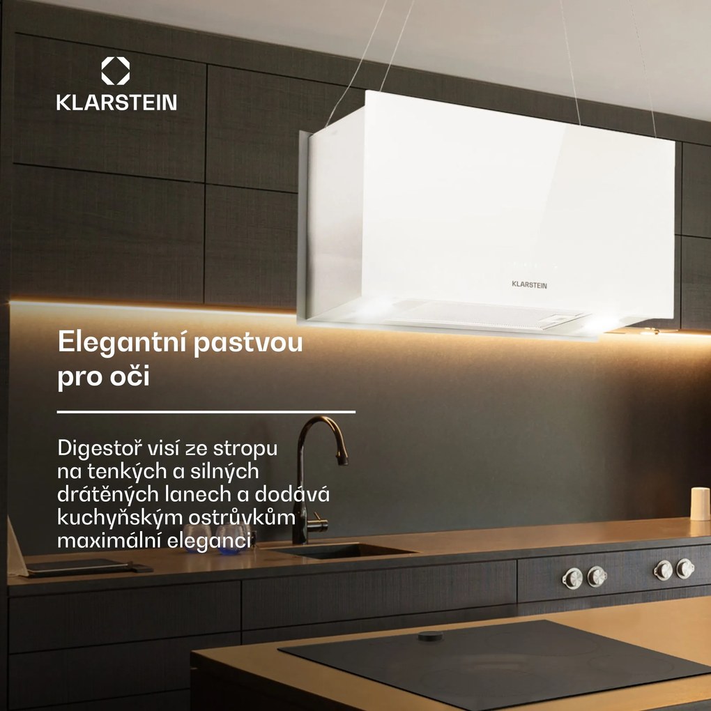 Klarstein Kronleuchter L, digestoř, 60 cm, ostrůvková, 577 m³/h, dotyková, LED, bílá