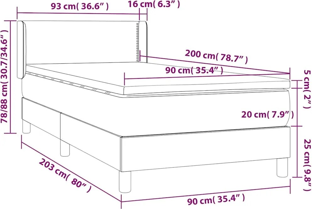 Box spring postel s matrací černá 90x200 cm textil 3129603