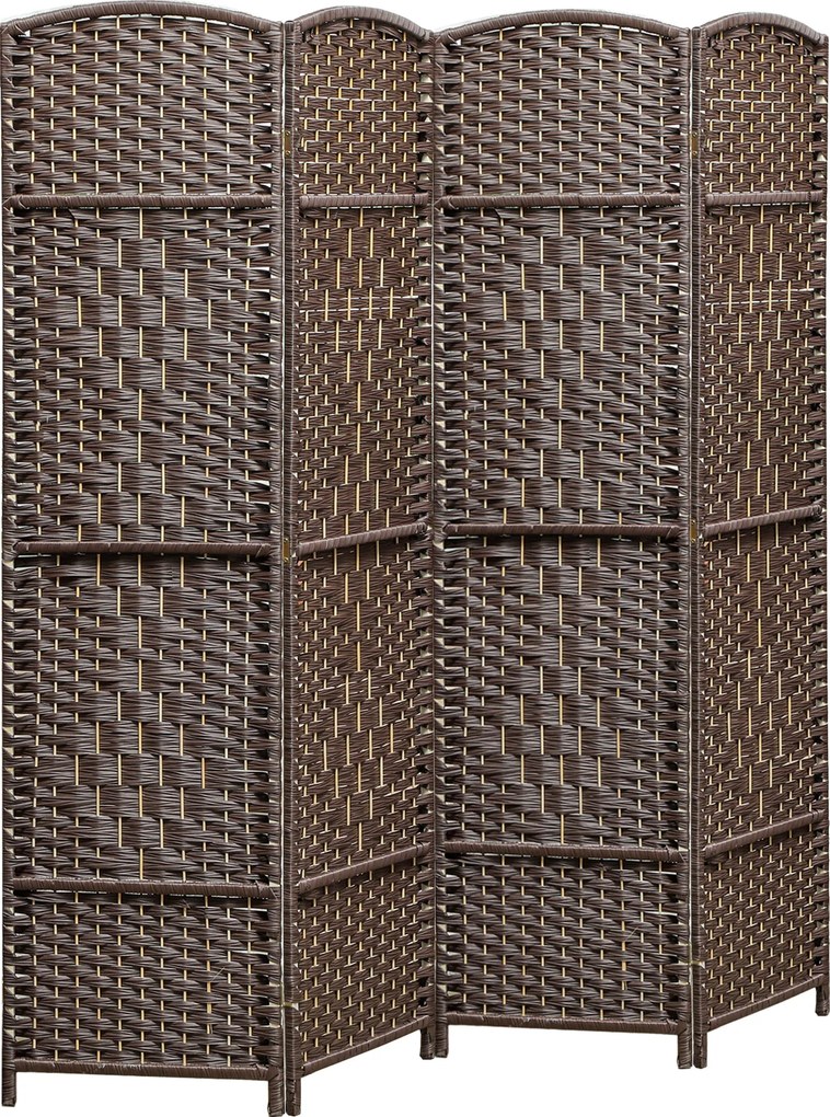 HOMCOM vnitřní paraván ze dřeva 4 panely skládací dělič prostoru pro obývací pokoj, ložnici 180 x 180 cm hnědá