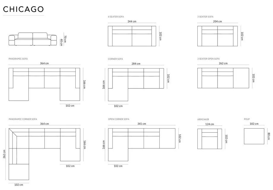 Antracitová pohovka 204 cm Chicago – Cosmopolitan Design