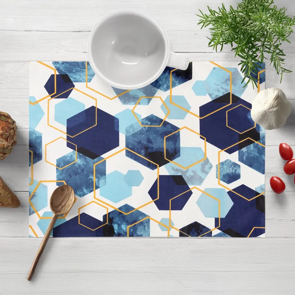 Biante Bavlněné prostírání na stůl Sandra SA-574 Modré hexagony na bílém 30x40 cm