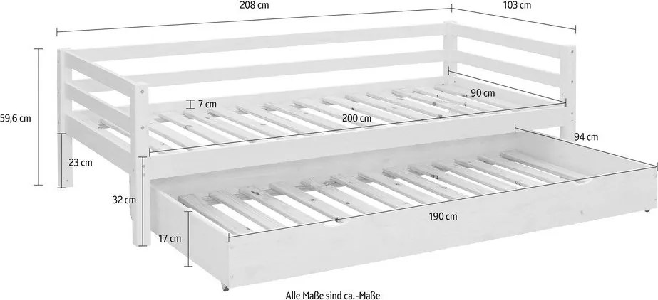 Dětská postel z borovicového dřeva s výsuvným lůžkem v přírodní barvě 90x200 cm Alpi – Støraa