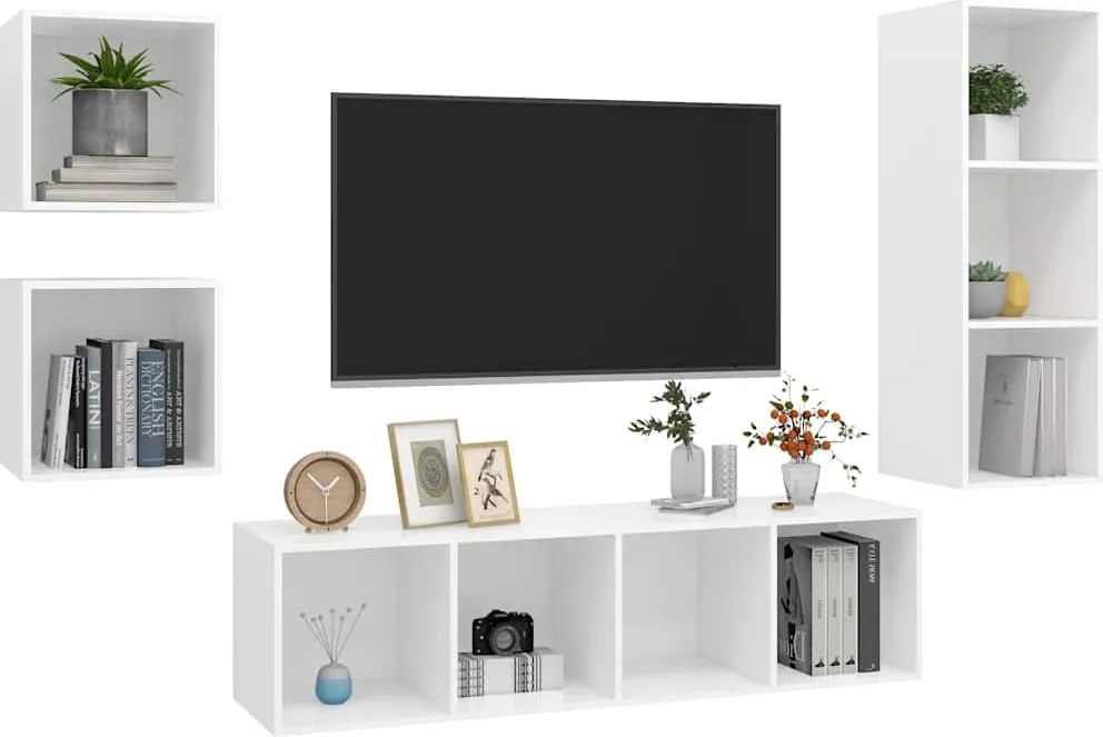 4dílná sada TV skříněk bílá dřevotříska 3079772