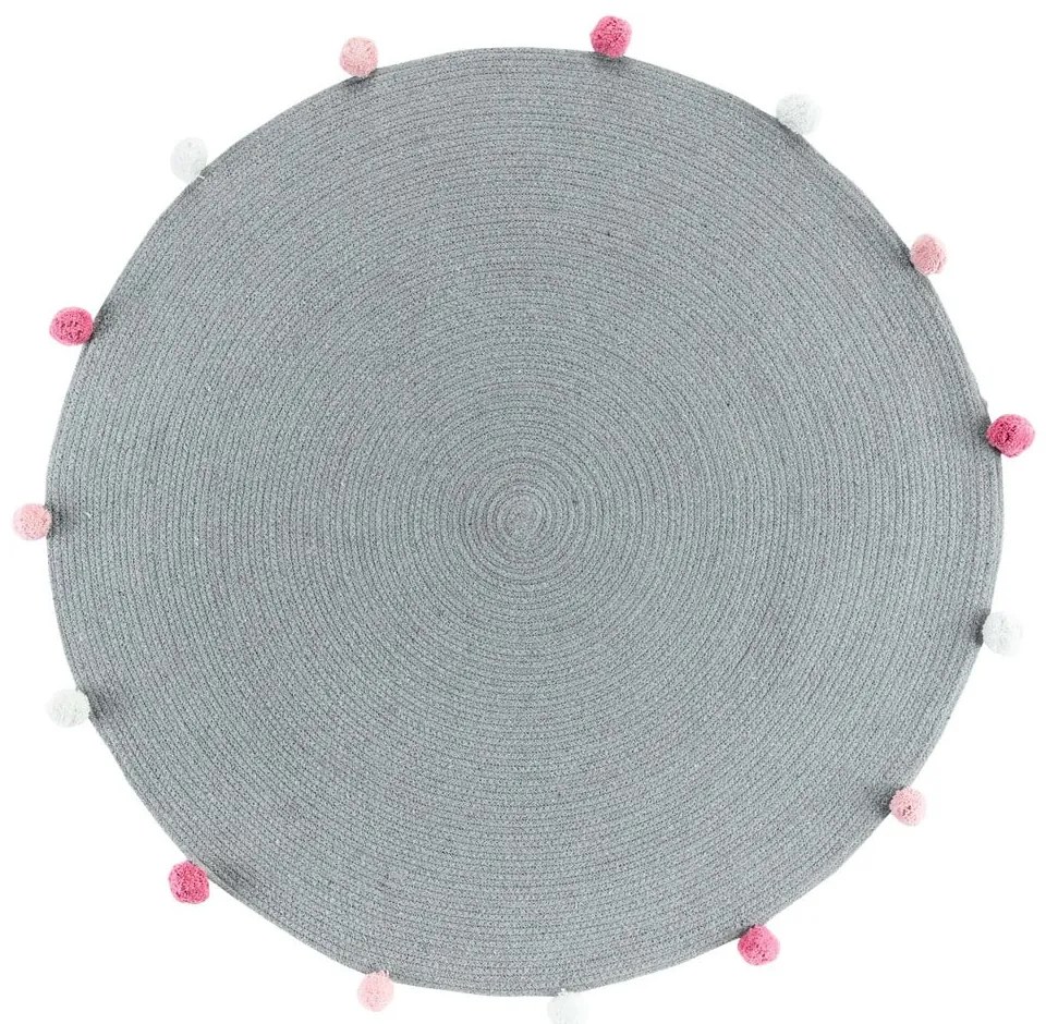 Světle šedý kulatý koberec ø 90 cm Pompomparty – douceur d'intérieur Biano.cz