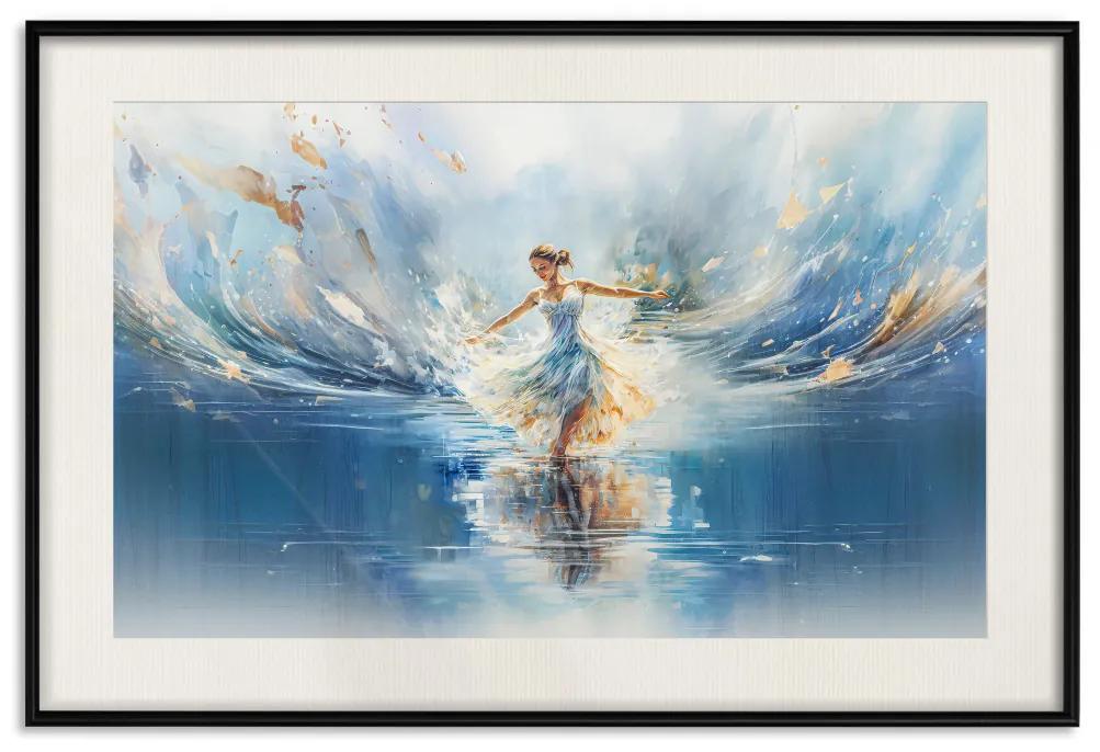 Plakát Krása tance - baletka tančící uprostřed modrého jezera