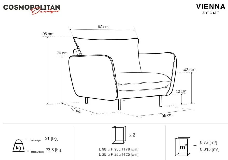 Světle šedé sametové křeslo Cosmopolitan Design Vienna