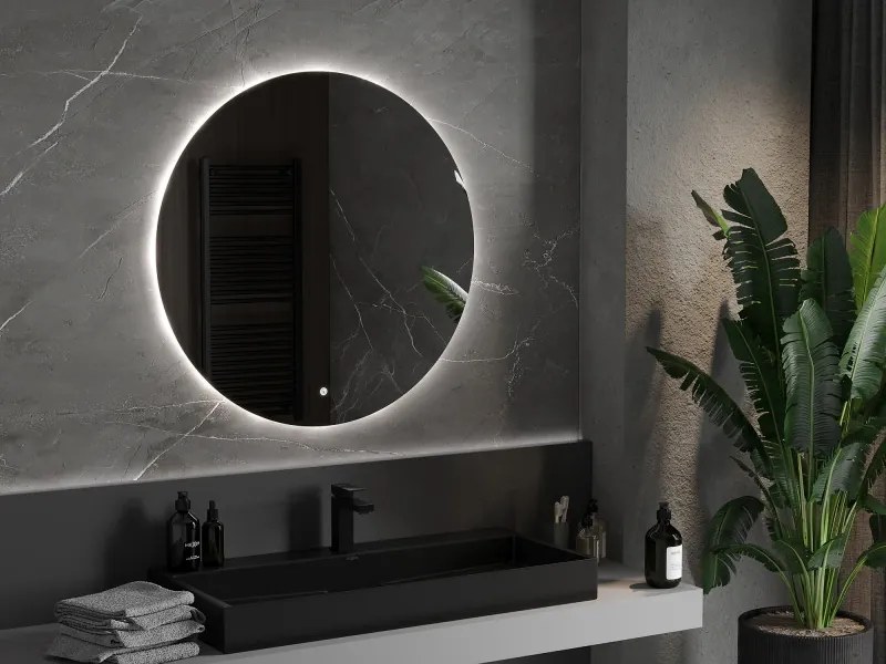 Mexen Erg, kulaté LED podsvícené koupelnové zrcadlo 90 cm, 6000K, topná podložka proti zamlžování, 9823-090-090-611-00