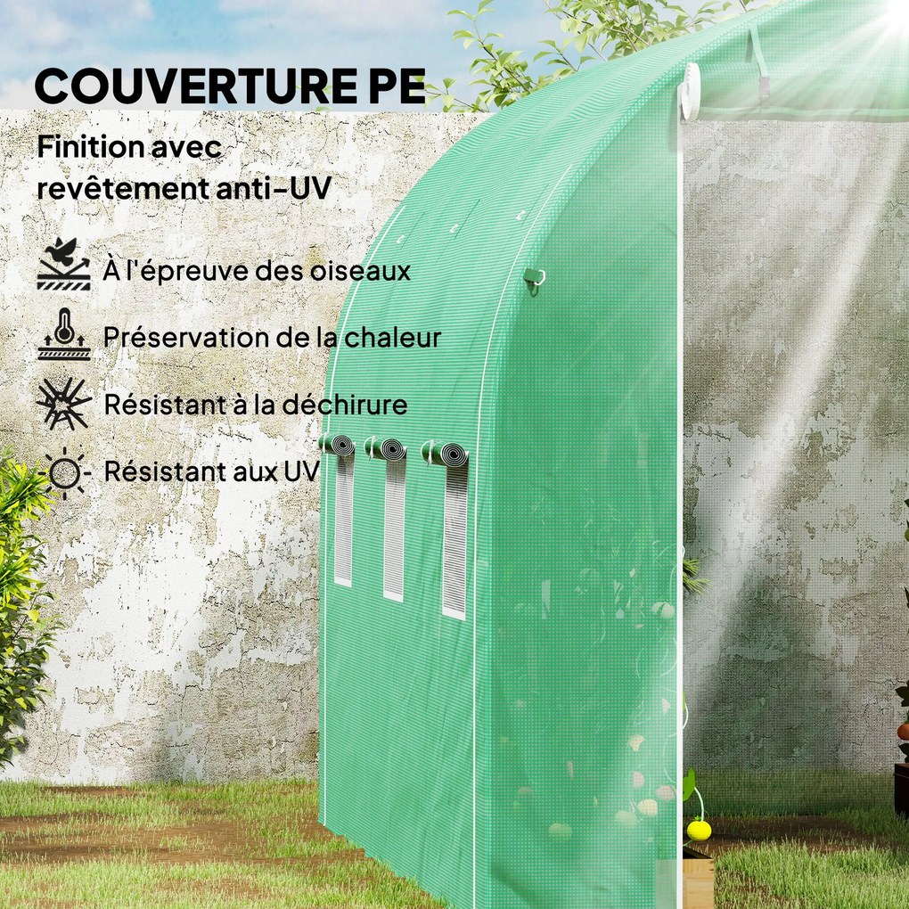 Zahradní skleník Outsunny 6m² 3 x 2m s 1 dveřmi + 2 rolovacími zipovými postranními panely, 6 okny, pozinkovaná ocel, vysoká hustota 140 g/m² Anti-UV…