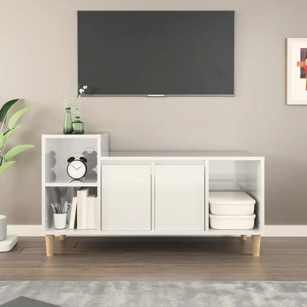 TV skříňka bílá s vysokým leskem 100x35x55 cm kompozitní dřevo - Default Title