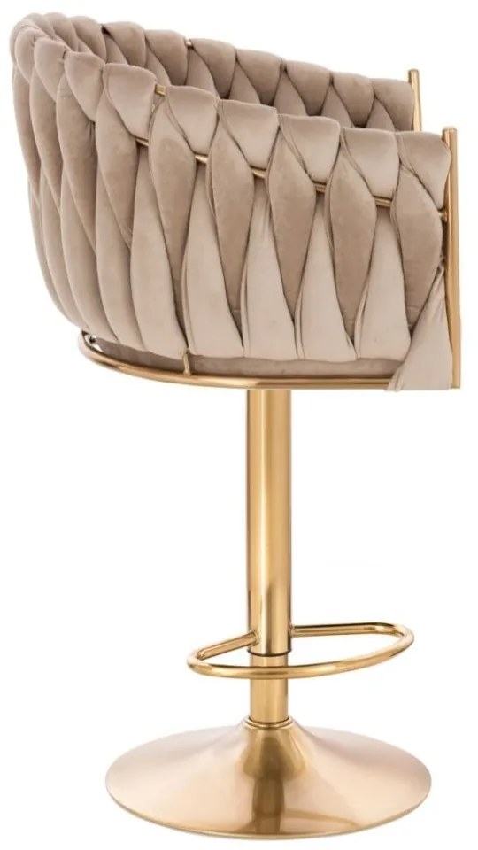 LuxuryForm DESIGN Barová židle NORDEN VELUR na zlaté kulaté podstavě - latte