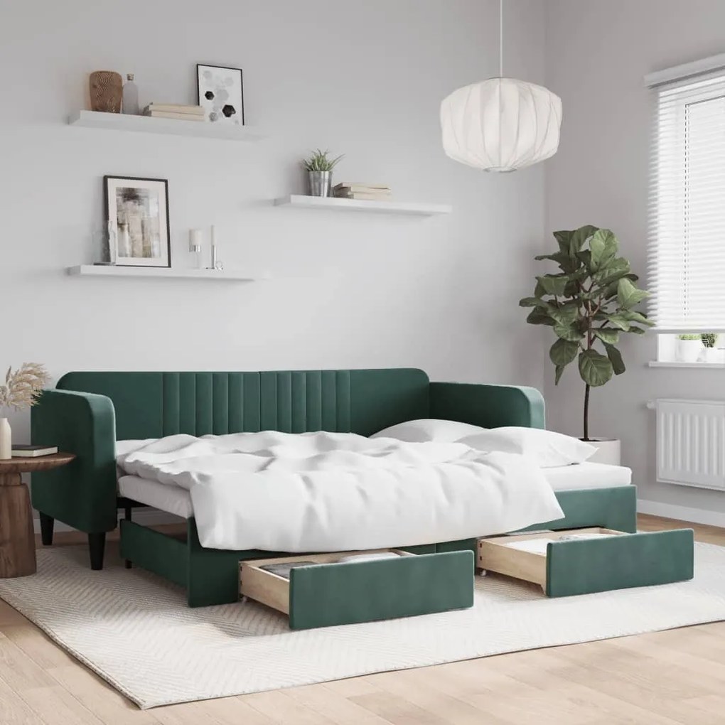 Válenda s přistýlkou a zásuvkami tmavě zelená 80 x 200 cm samet 3197106