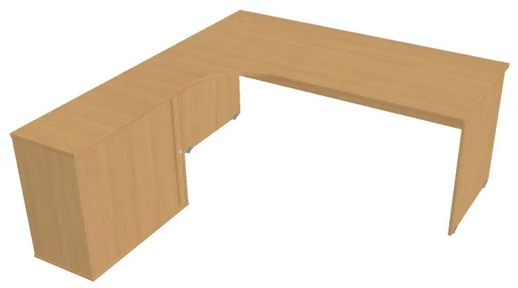 HOBIS Rohový kancelářský psací stůl UNI se skříňkou, 1800 x 2000 mm, pravý, buk
