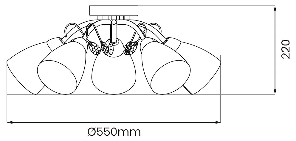 Stropní svítidlo Pireus, 5x bílé skleněné stínítko, ch