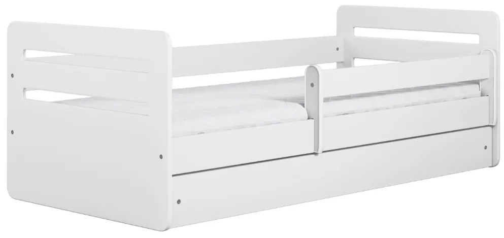 Benlemi Bílá postel pro děti TOMI s bočnicí Zvolte rozměr: 80x140 cm, Zvolte matraci: Bez matrace, Zvolte šuplík: Se šuplíkem