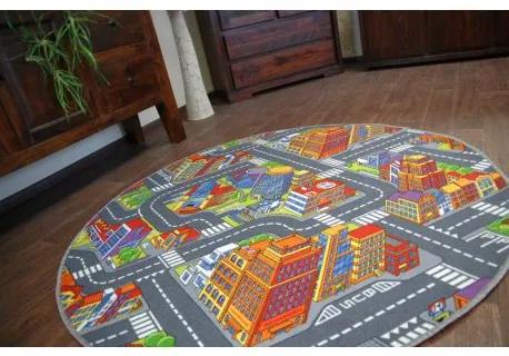Kulatý dětský koberec ULIČKY BIG CITY šedý Rozměr: průměr 170 cm