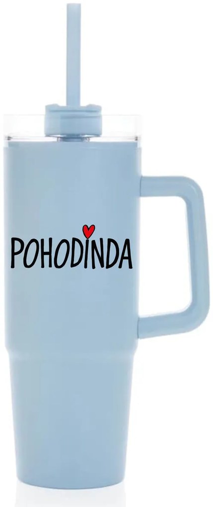 POHODINDA - svetlě modrá cestovní termoska s průhledným víčkem 900 ml