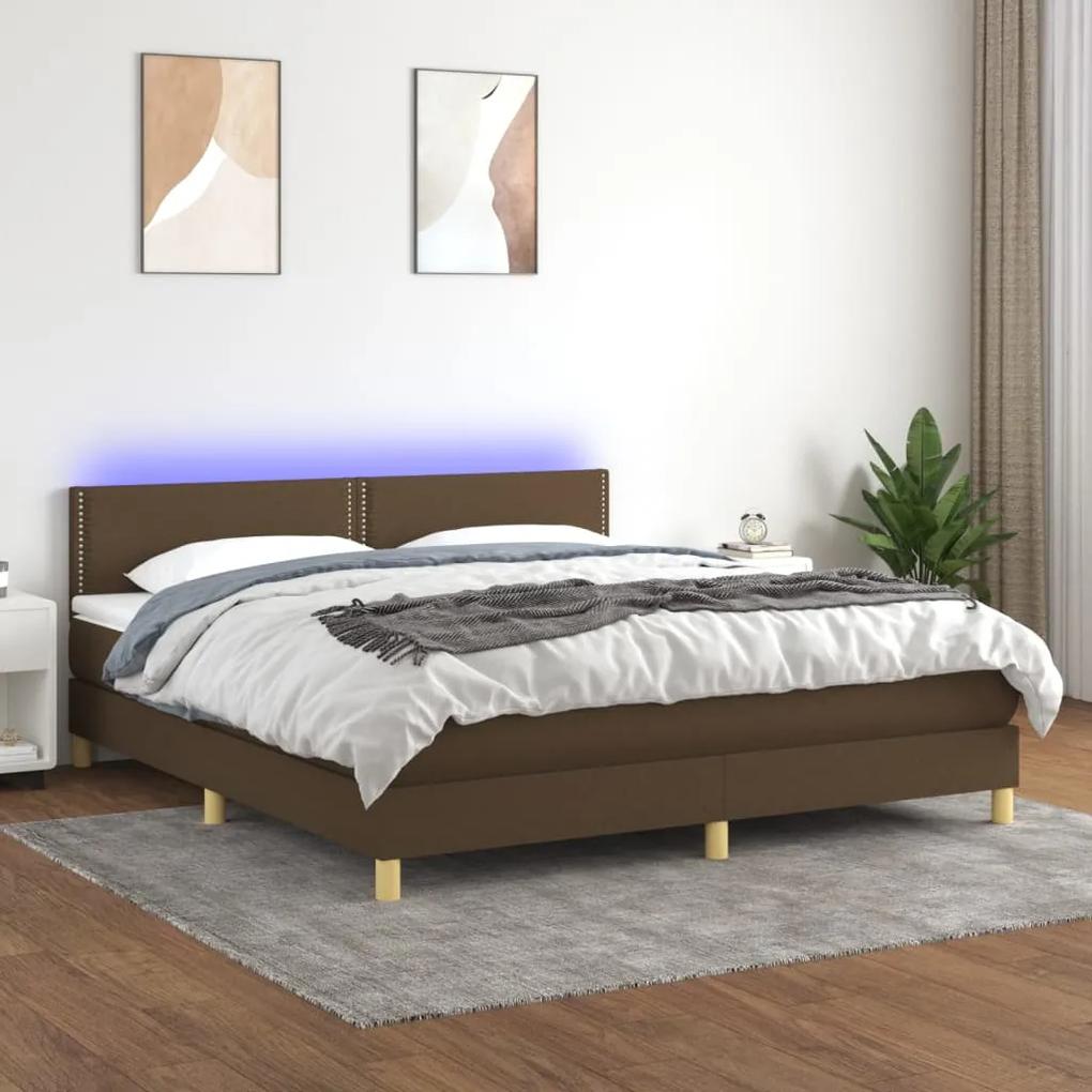 Box spring postel s matrací a LED tmavě hnědá 180x200 cm textil,  3133656