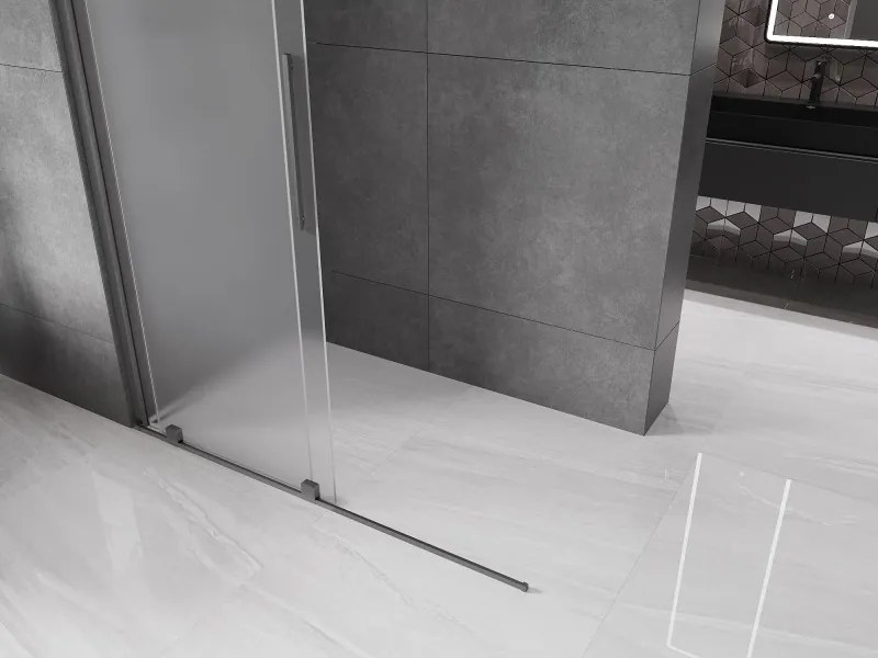 Mexen Velar, sprchová zástěna s posuvnými dveřmi Walk-in 130 x 200 cm, 8mm sklo námraza, grafit broušený, 871-130-000-33-66
