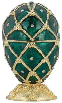 Smaltovaná šperkovnice bonboniéra ve tvaru Fabergého vejce 15 cm zelená