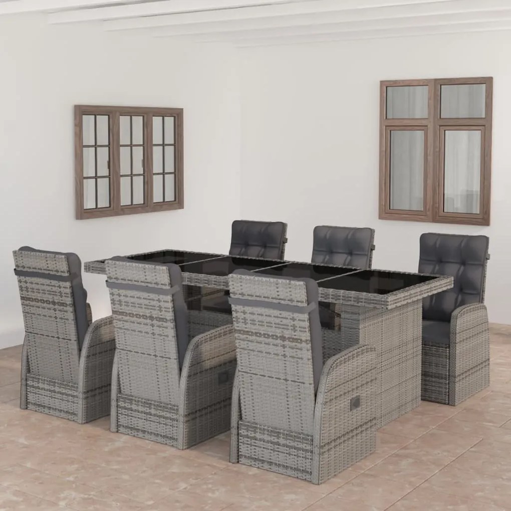 7dílný zahradní jídelní set s poduškami polyratan šedý 3059344