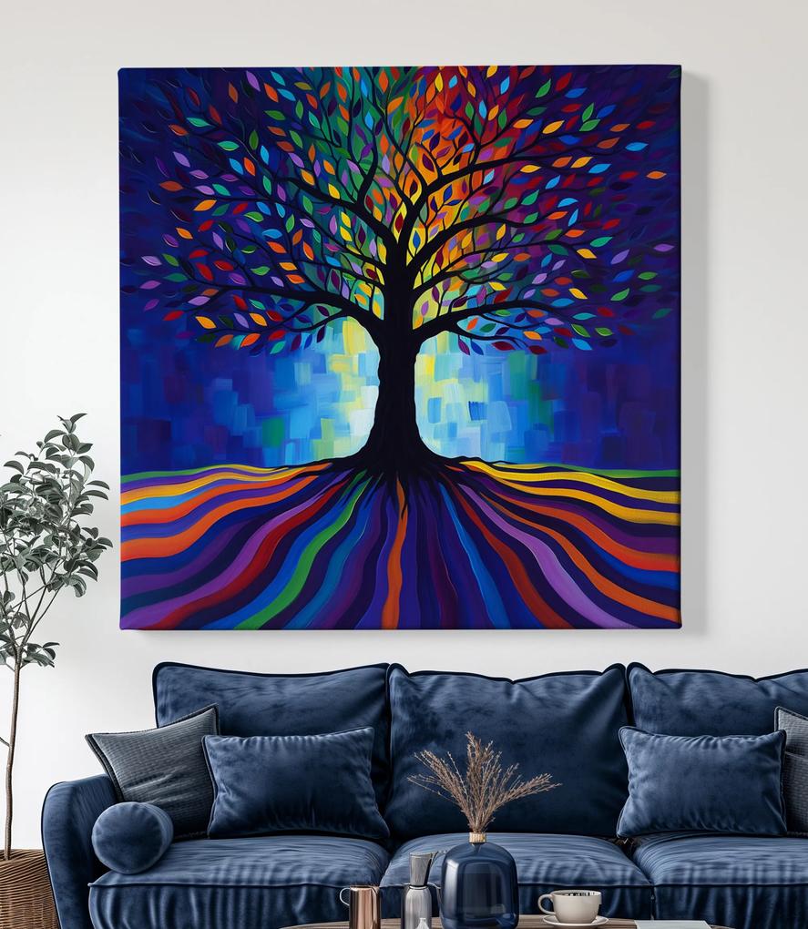 Obraz na plátně - Strom života Duhové kořeny FeelHappy.cz Velikost obrazu: 40 x 40 cm