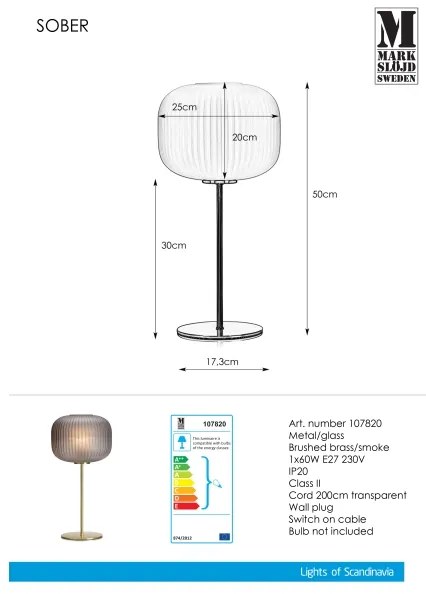 Markslöjd 107820 - Stolní lampa SOBER 1xE27/60W/230V mosaz