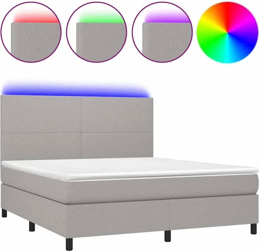 Box spring postel s matrací a LED světle šedá 160x200 cm textil 3134725