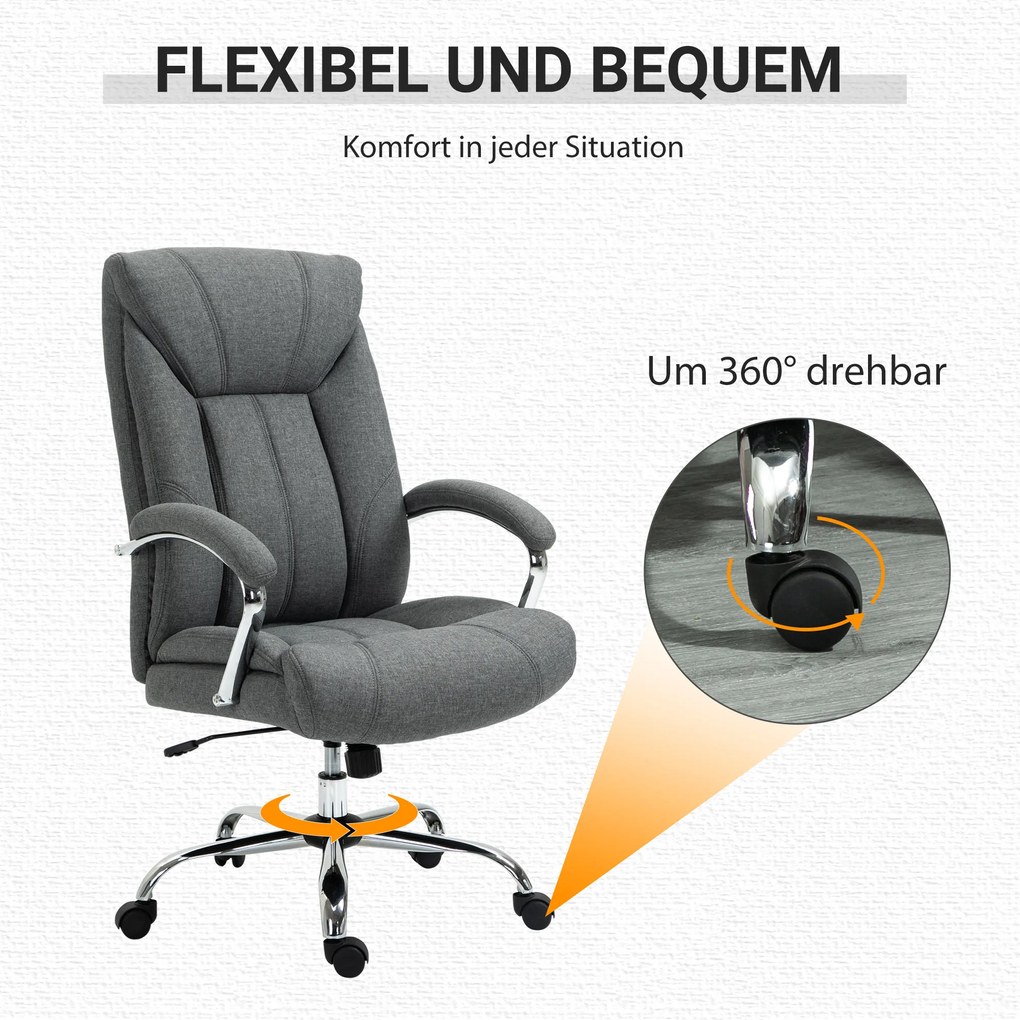 Ergonomická výškově nastavitelná kancelářská židle Vinsetto s funkcí houpání v šedé barvě pro kancelář a domácí kancelář