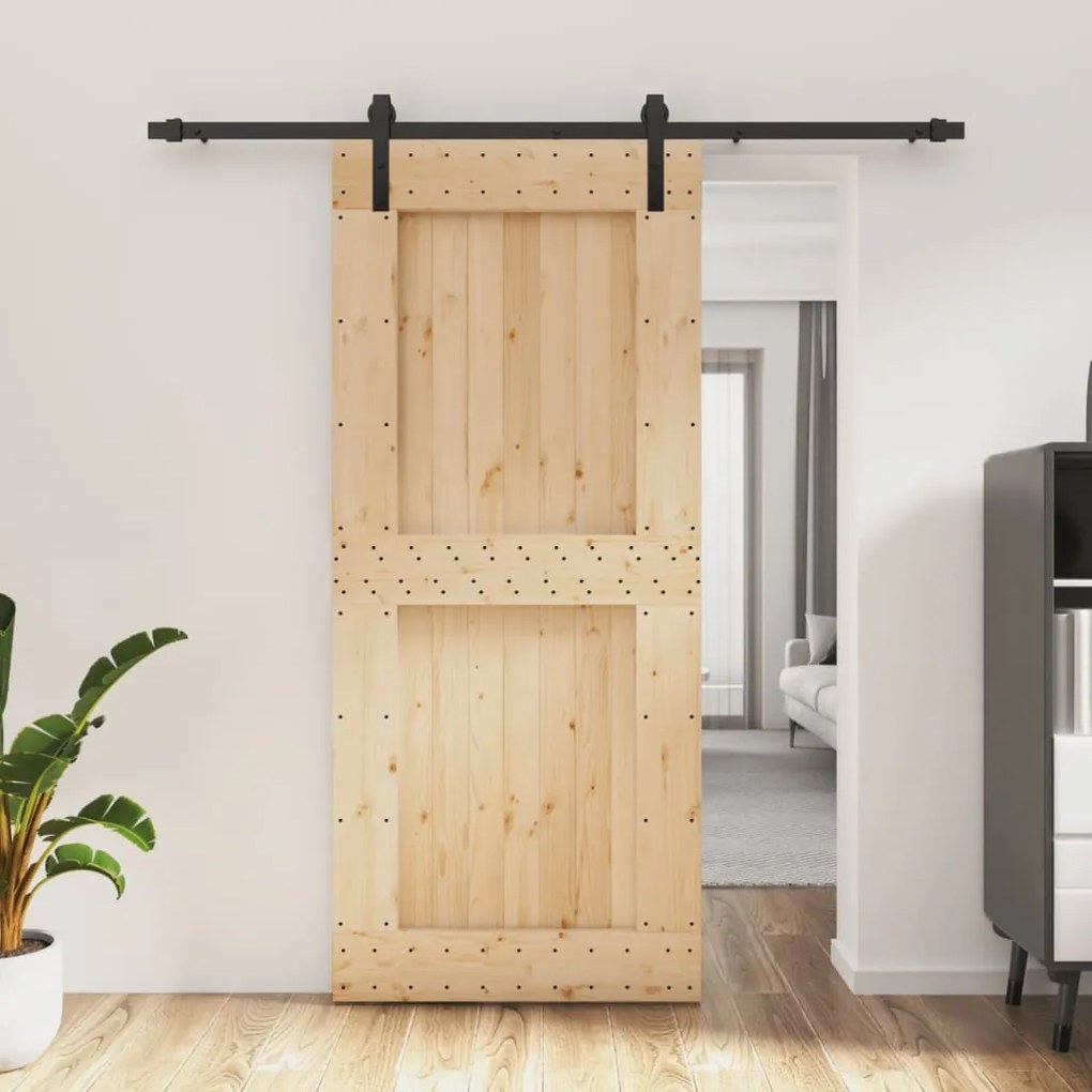 Posuvné Dveře S Kováním 90 X 210 Cm Masivní Borové Dřevo