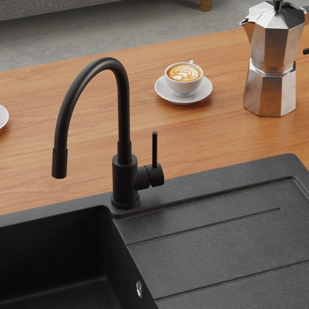 Černá matná ohebná kuchyňská dřezová baterie QUADRON MAGGIE