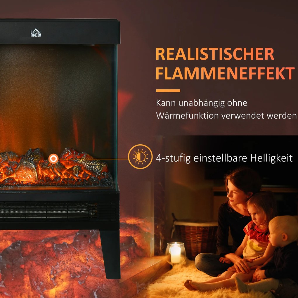 HOMCOM Elektrický krb, 2000 W, volně stojící krb s topením, LED 3D plamenový efekt, 4 úrovně jasu, elektrický krb s termostatem, ochrana proti přehřá…