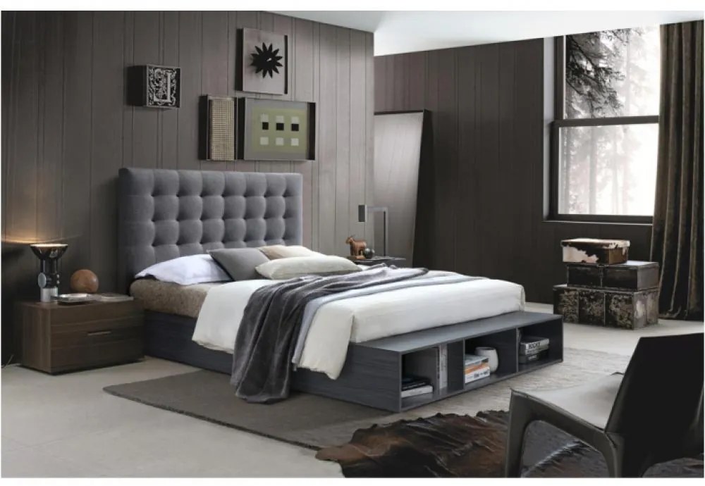 Manželská postel s regálem, šedá, 160x200, TERKA