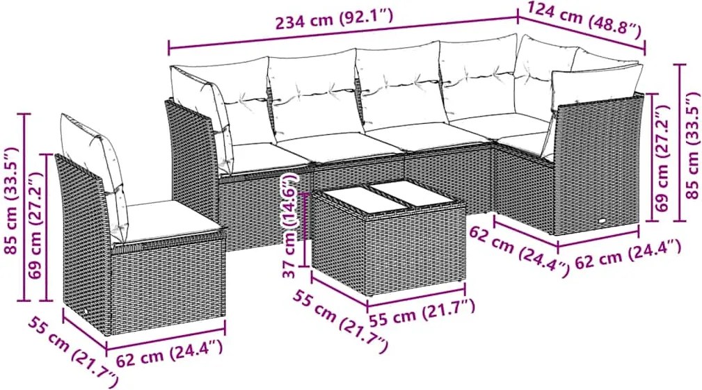 7dílná zahradní sedací souprava a podušky světle šedá polyratan 3249551