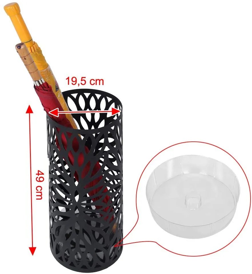 SONGMICS Stojan na deštníky kulatý černý motiv květy