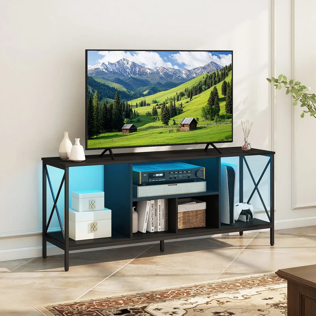 Costway Televizní stolek 150 cm s LED osvětlením, černý