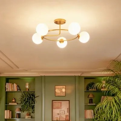 HOMCOM stropní svítidlo 20W, stropní lampa s 5 objímkami G9, elegantní zlatobílé provedení, žárovky nejsou součástí