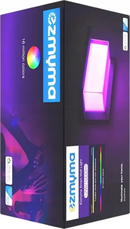 Ezmyma Wifi Nástěnná Lampa, 12 W, 1000 LM, 16 Milionů Barev Rgb