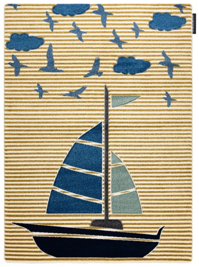 Hans Home | Dětský kusový koberec Petit Sail boat gold - 160x220
